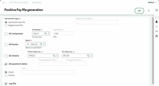 Positive Pay File Generation Functionality in Sage X3