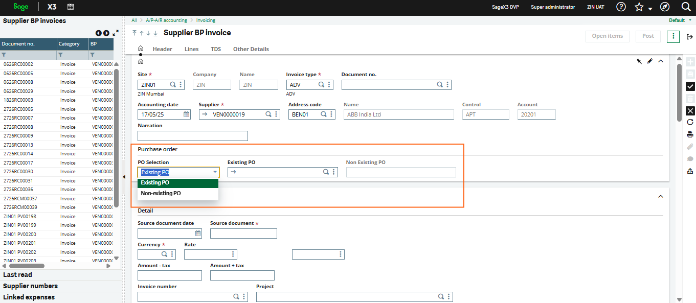 Validating PO Fields Based on PO Type Selection in Supplier BP Invoices - Sage X3 – Tips, Tricks ...