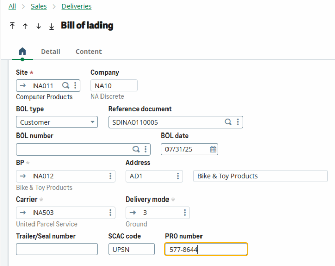How to create Bill of Lading against Delivery in Sage X3 - Sage X3 ...